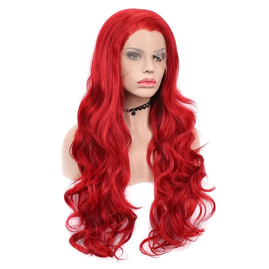 Sassy Scarlet Temptation: Red Lace Front Long Wavy Wig for Glamorous F ...